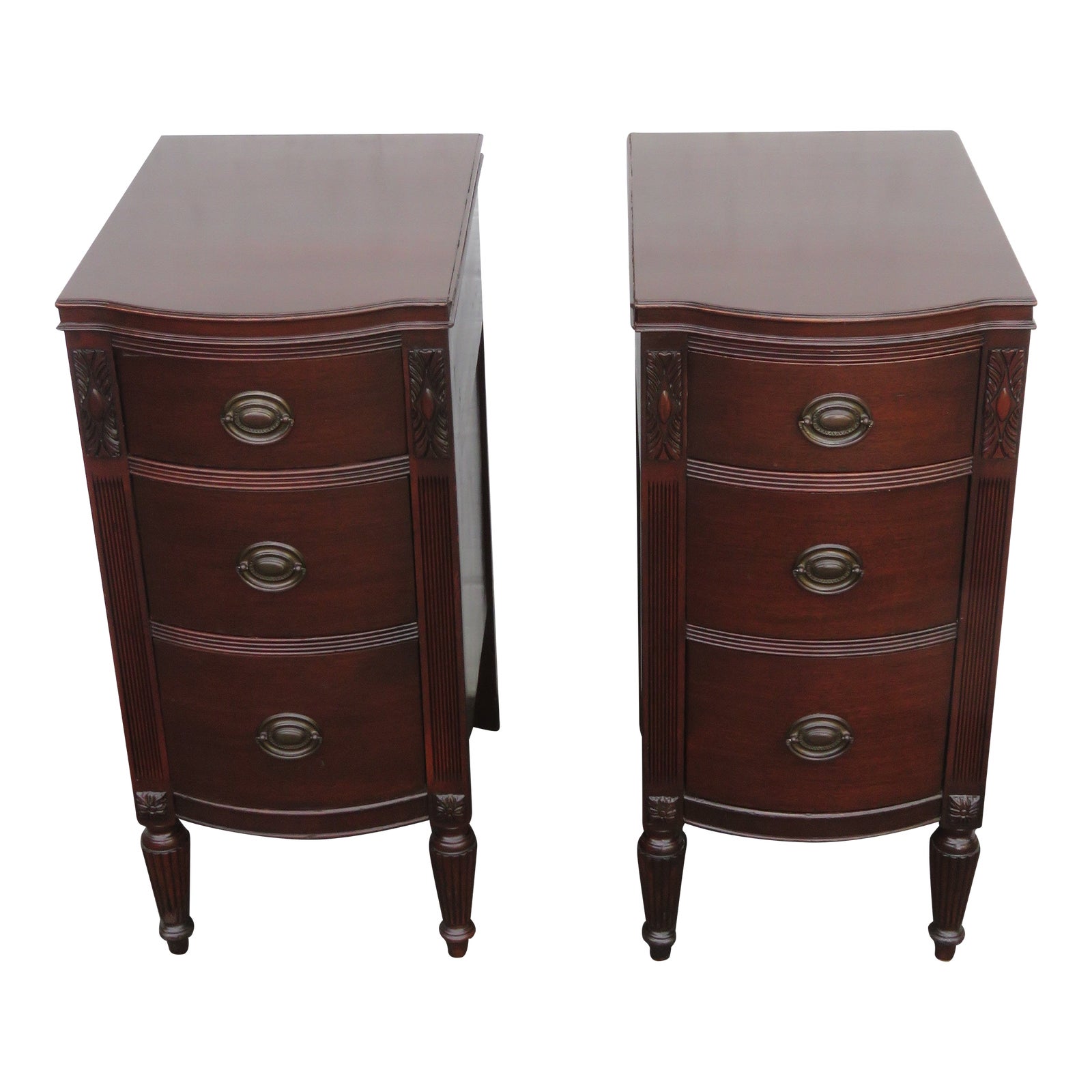 Tall Narrow Mahogany Nightstands End Side Bedside Tables a Pair | Chairish