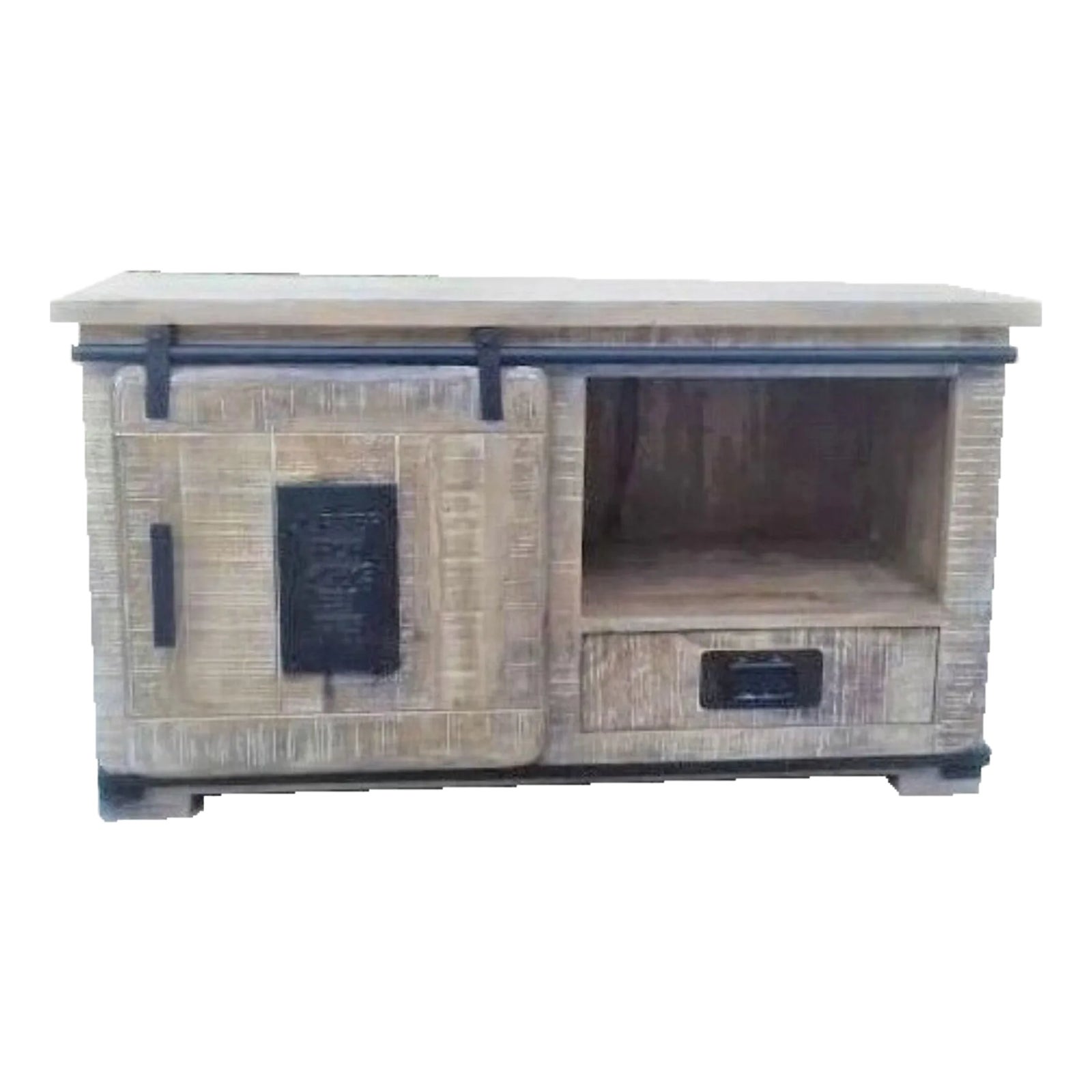 Industrial Jupiter Iron Sliding Door Rustic Media Cabinet | Chairish