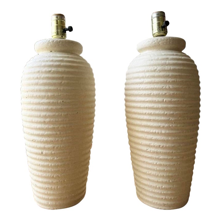 Vintage Modernist Textured Lamps, a Pair | Chairish
