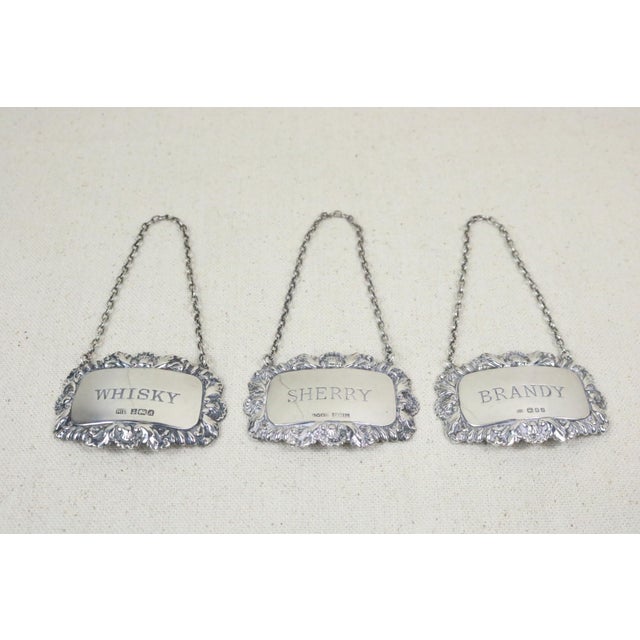 English Silver Bottle Tags - Set of Three | Chairish