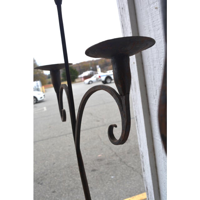 Vintage Pair of Hand-Forged Black Wrought Iron Floor Standing 3 Light ...