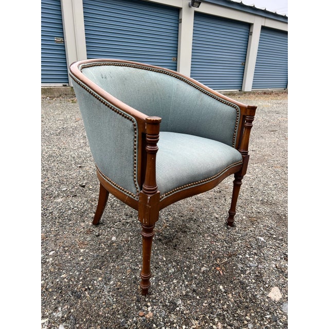 Traditional Vintage Side or Accent Chair Wood and Brass Rivets in Blue ...