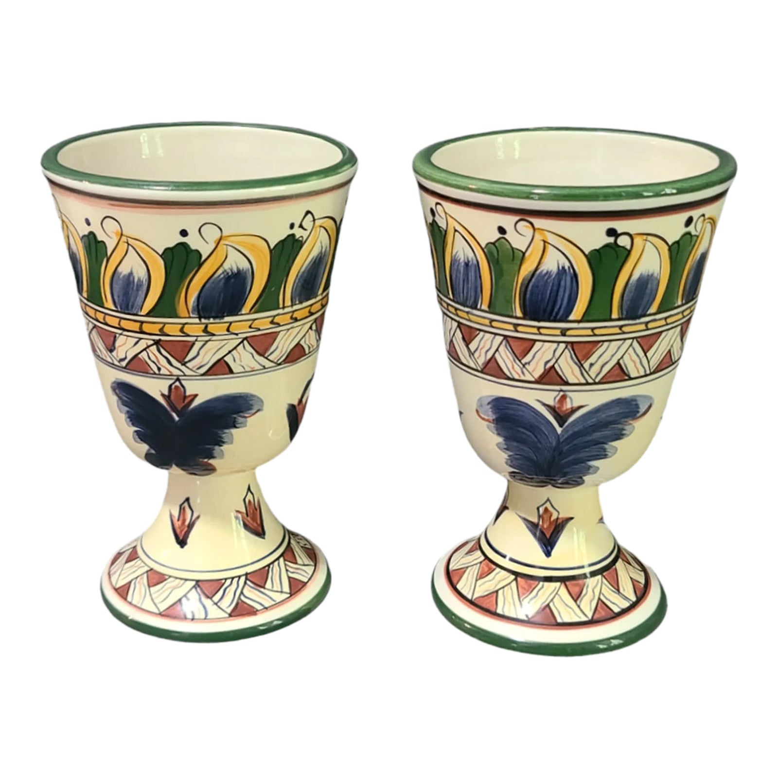 Pair of Late 20th Century Deruta Hand Painted Pottery Goblets | Chairish