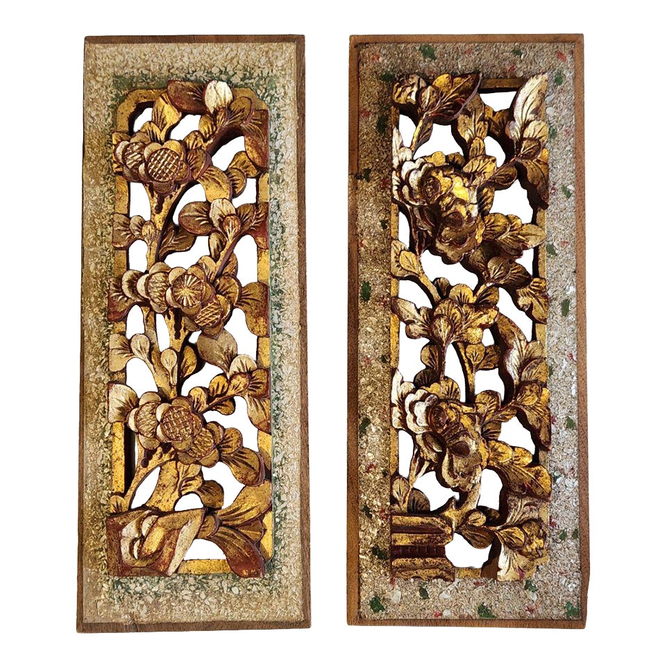 Pair of Wood, Gilt, & Mica ChinesePanels | Chairish