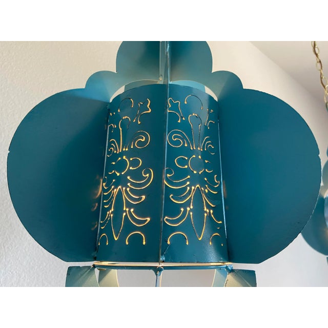 Modern Blue Metal Moroccan Pendant Lights - a Pair | Chairish