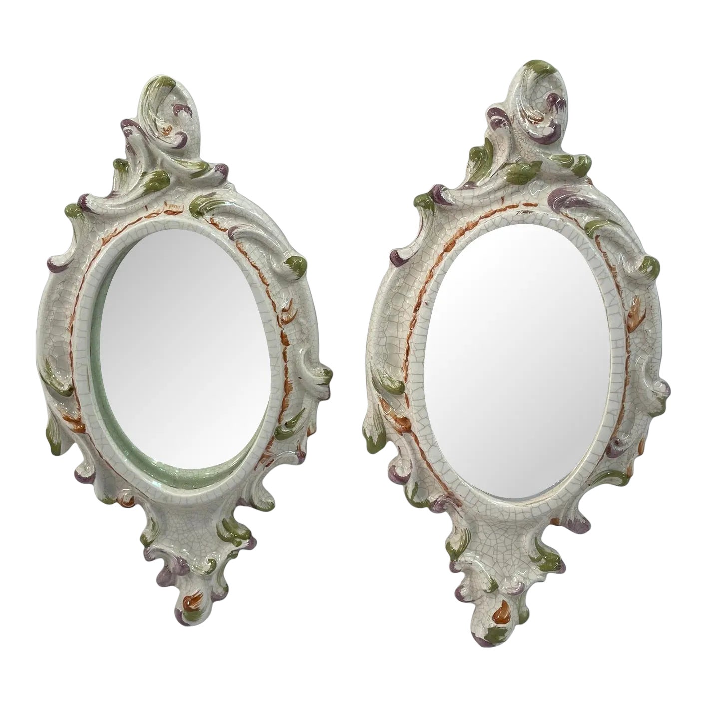 Vintage French Faience Ceramic Mirrors | Chairish