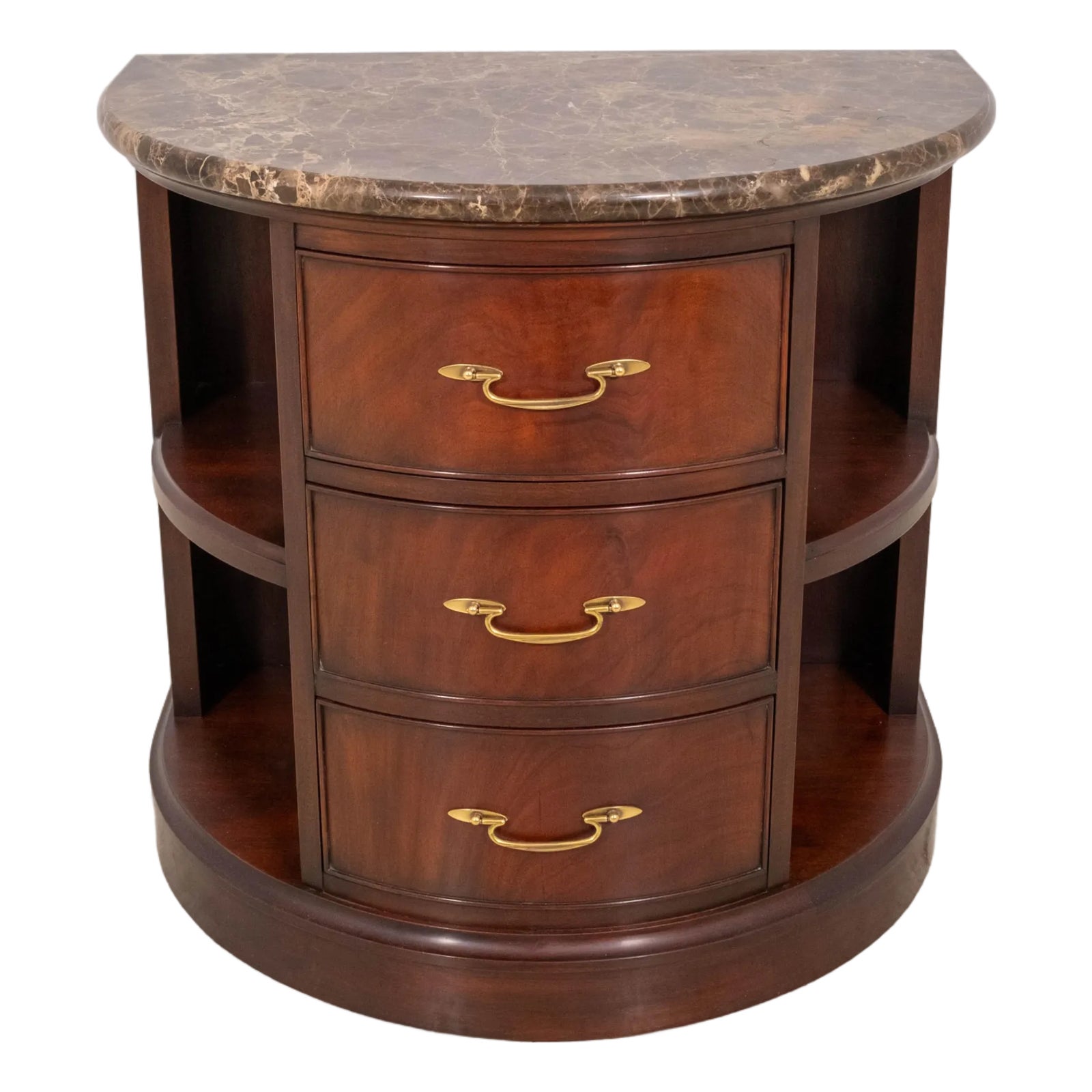 Henkel Harris Marble Top Demilune Mahogany Bookshelf Console Table ...