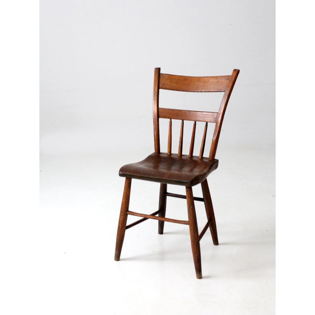 Antique Spindle Back Plank Seat Chair | Chairish