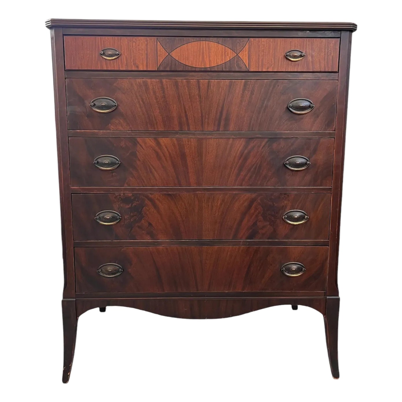 1970s American 5 Drawer Dresser or Chest With Flame Mahogany Wooden ...