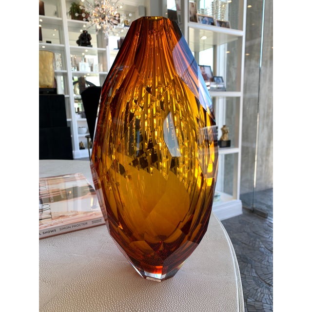 Contemporary Arcade Murano Crystal Amber Vase by Ivan Baj | Chairish