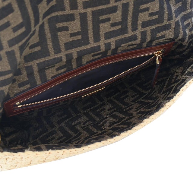 Fendi Crochet Raffia Baguette Satchel | Chairish