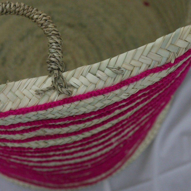 Moroccan Fuchsia Straw Hamper | Chairish