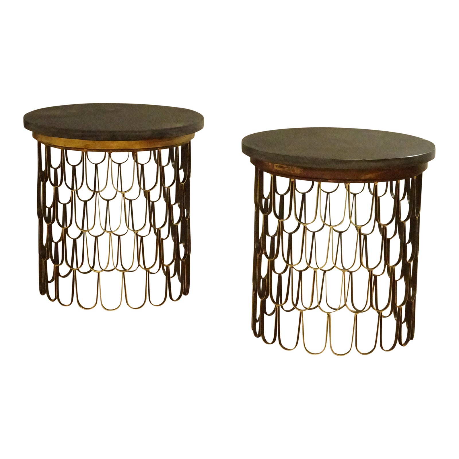 1970s Pair Fish Scale Tables Slate Tops Attributed to Lloyd Powell and ...