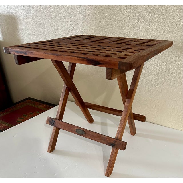 Teak Folding Side Table - Indoors or Outside | Chairish