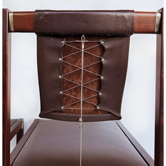 Zele "Marcus & Alexis" Dining Chairs in Leather, Stainless and Wood ...