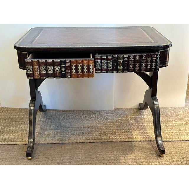 Book Motif Leather Wrapped Maitland Smith Writing Desk | Chairish