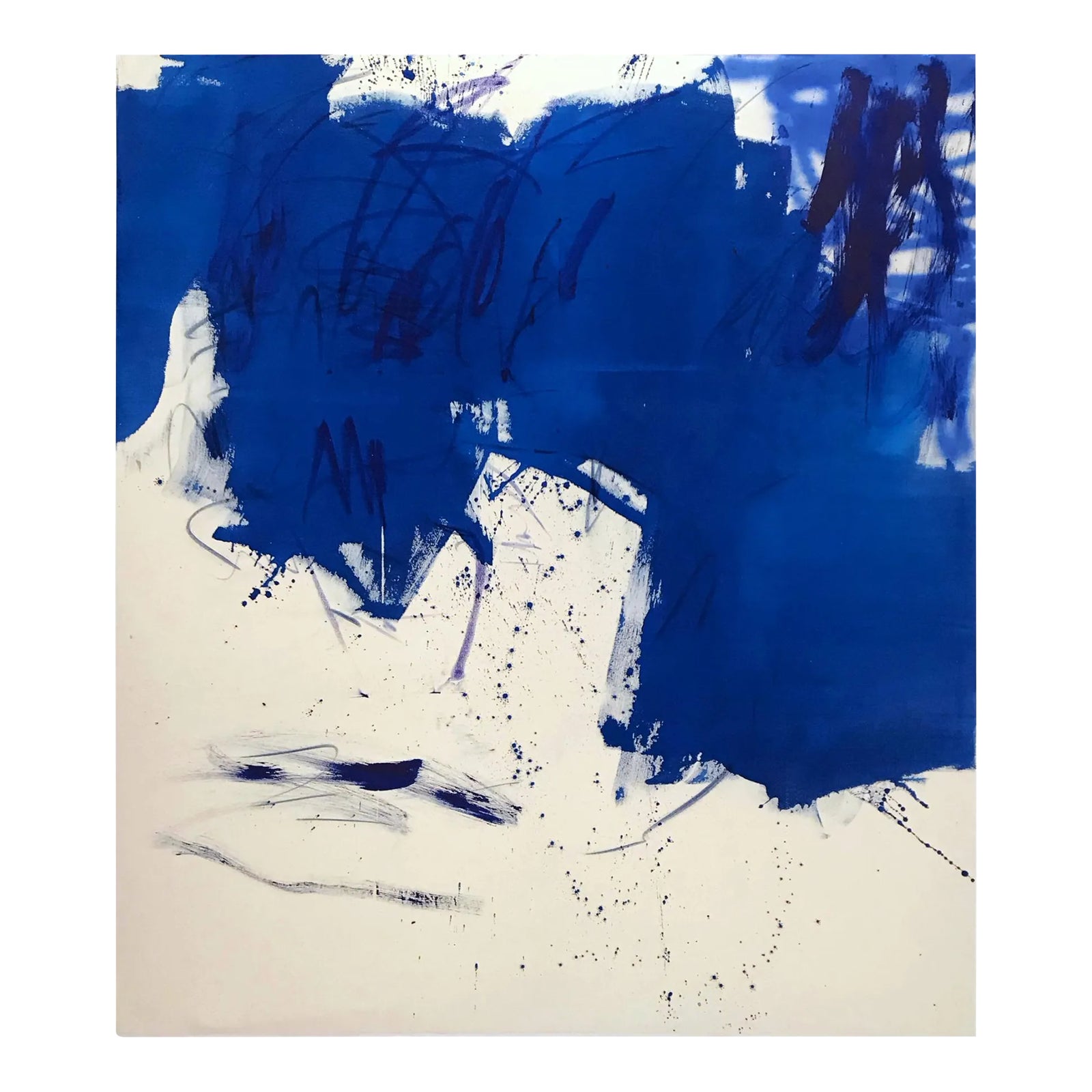 Contemporary Abstract Acrylic, Ink, Oil on Raw Canvas Painting "Azur ...
