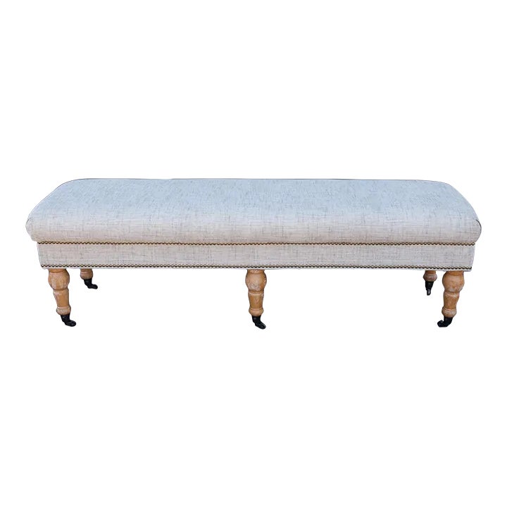 Traditional Bench With Turned Legs & Castors | Chairish