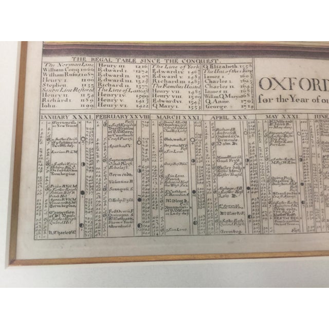 1718 Calendar Oxford Almanack Hand Colored Engraving | Chairish