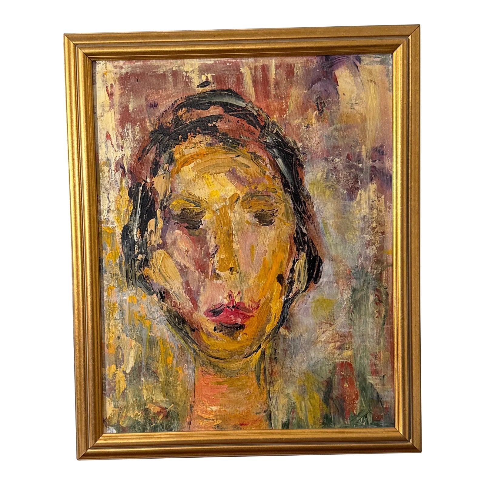 1970s Vintage Abstract Oil Portrait Painting ~ Framed | Chairish