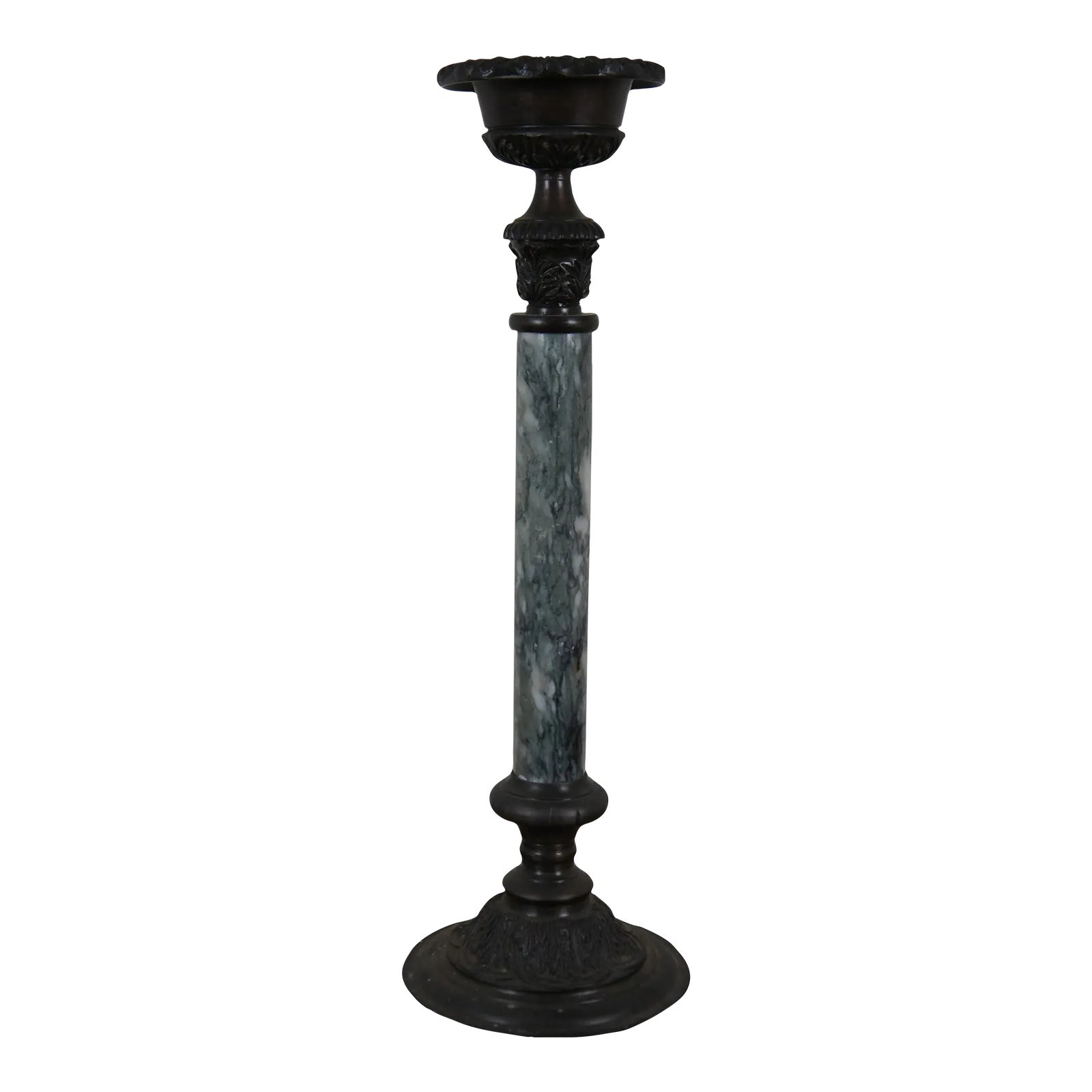 Mid 20th Century Classical Marble Bronze Pillar Candlestick Candle ...