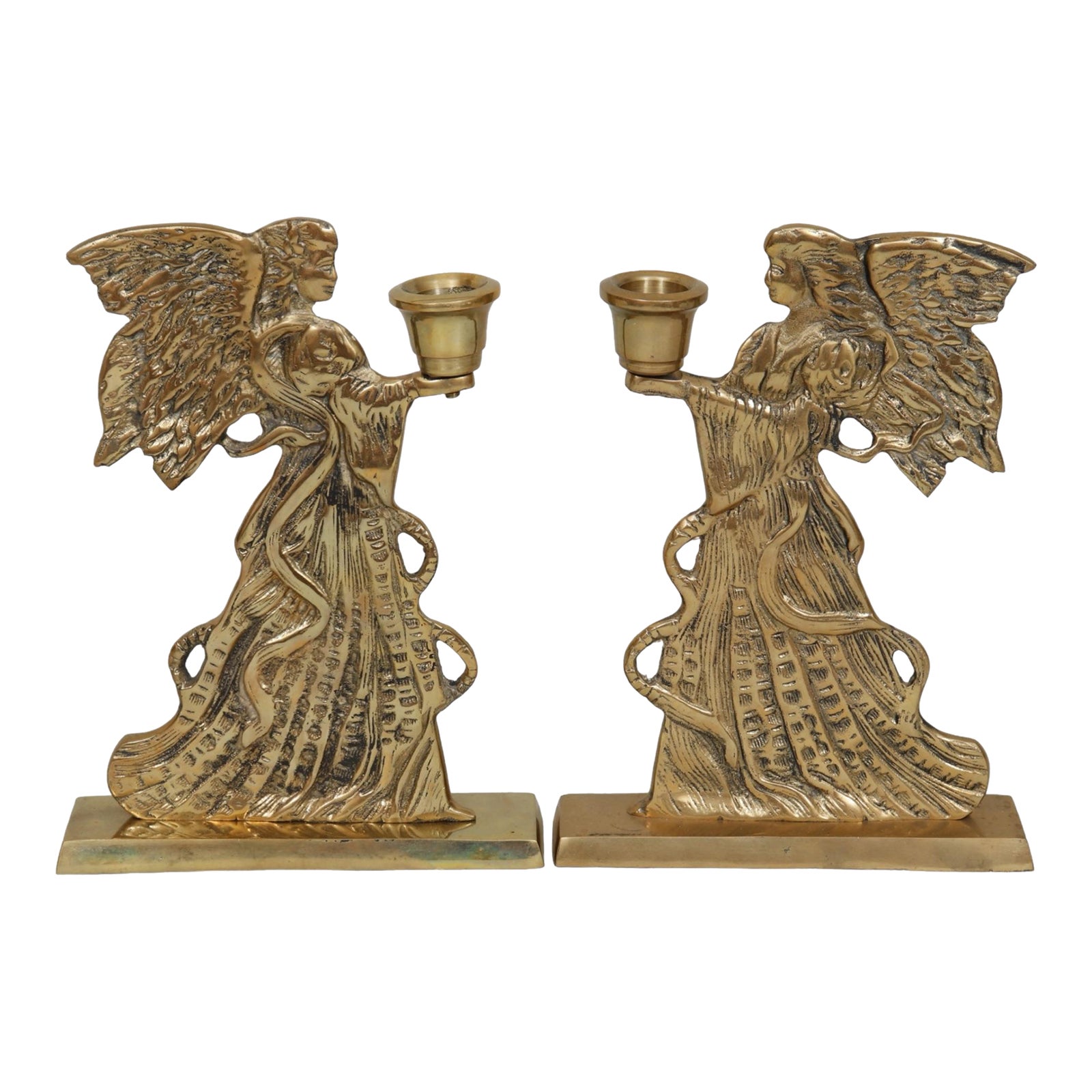 Brass Angel Candle Holders - a Pair | Chairish