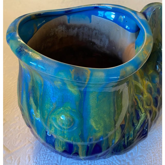 Vintage Large Glazed Green Blue Yellow Fish Planter Pot Vase From West ...