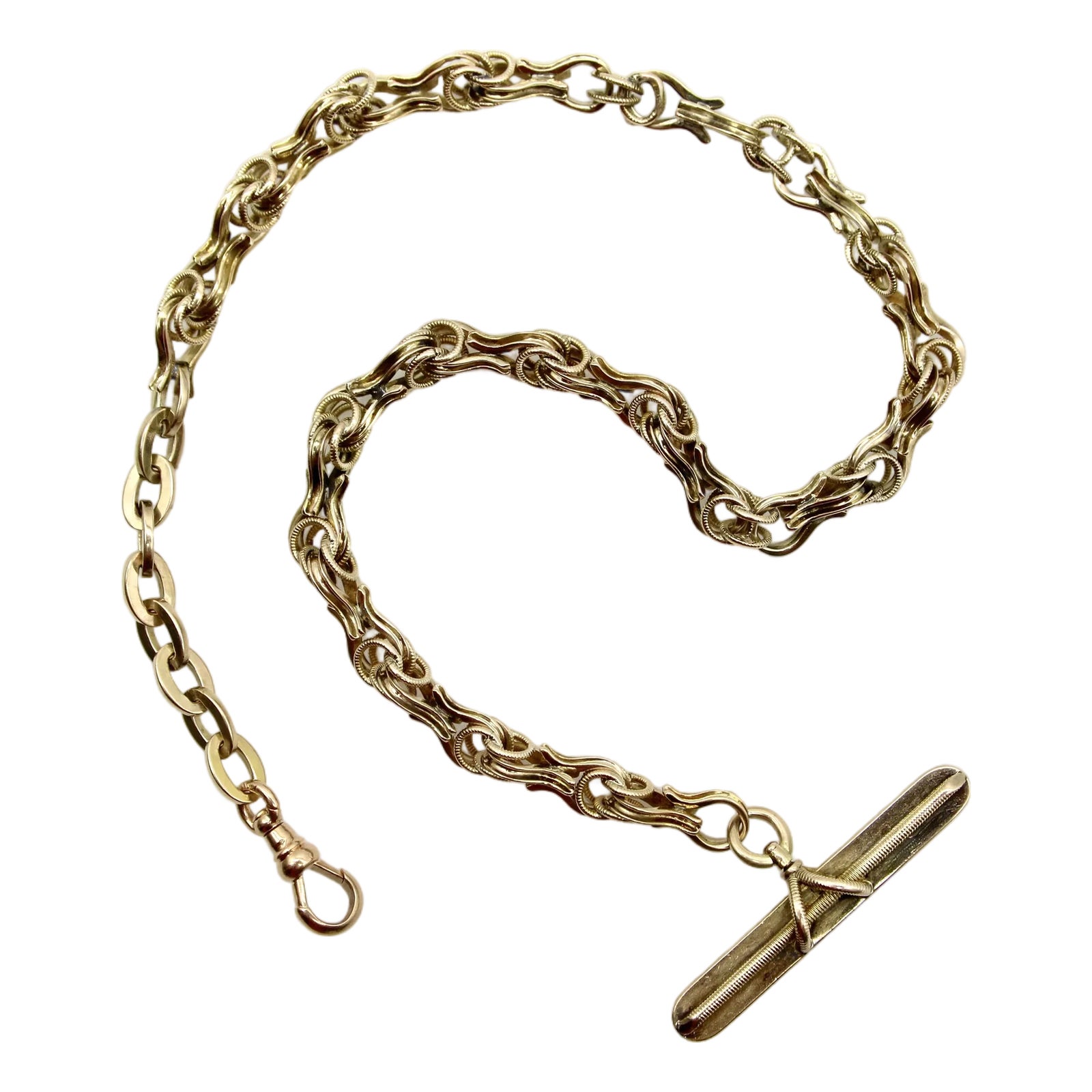 Late 19th Century Victorian 14k Gold Watch Chain With T-Bar and Dog ...