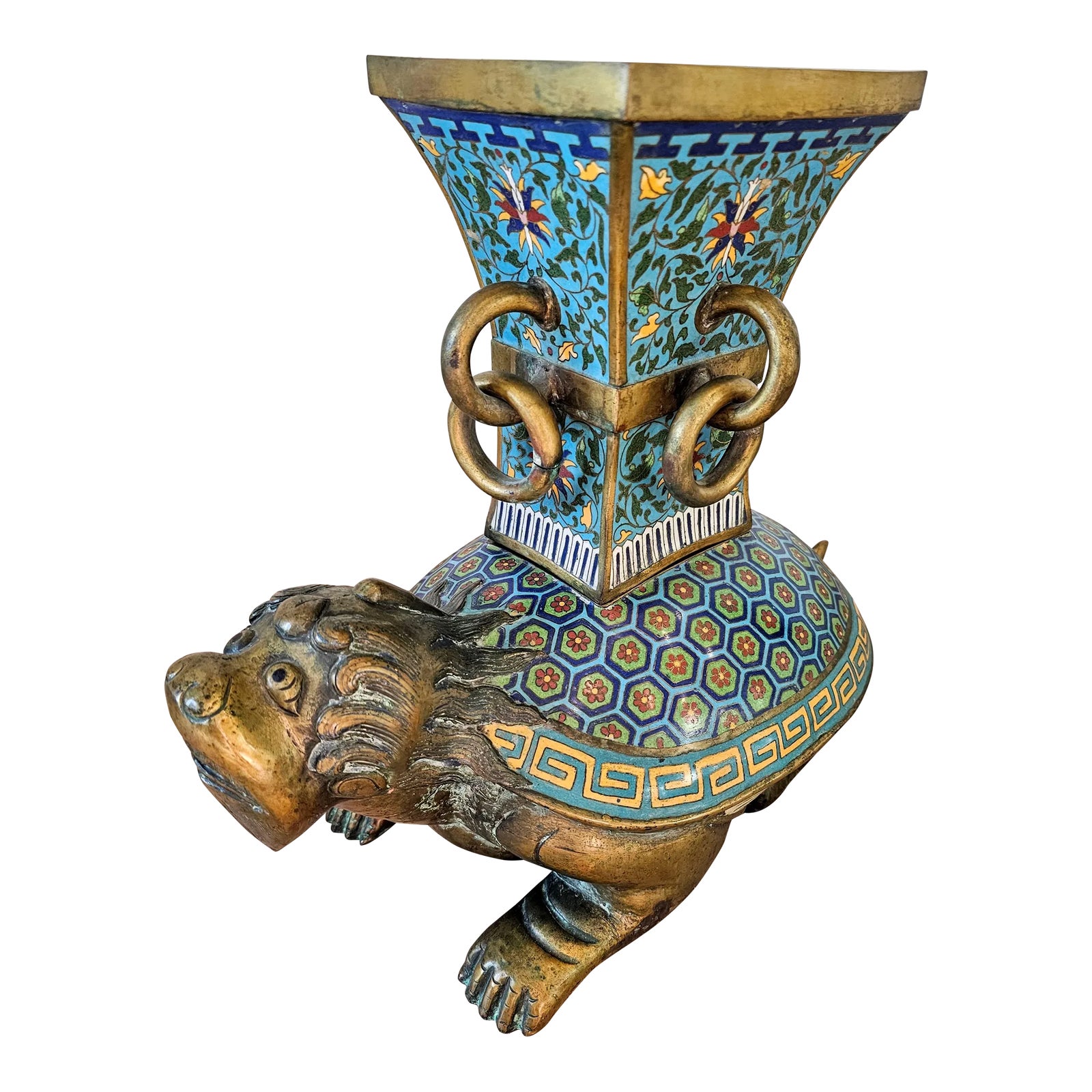 19th Century Chinese Qing Dynasty Turquoise Blue Cloisonne Enamel Gilt ...