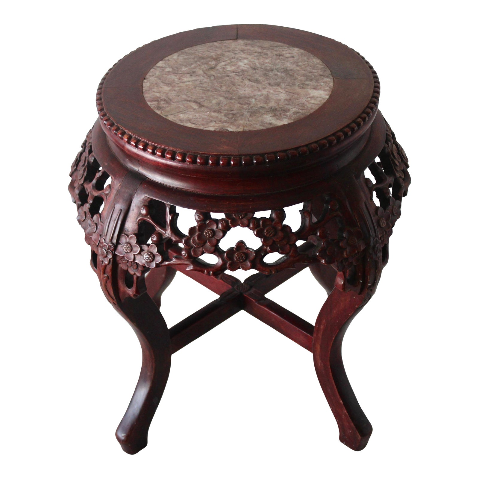 Late 20th Century Chinese Hongmu Style Floral Tree Carved Jardinière ...