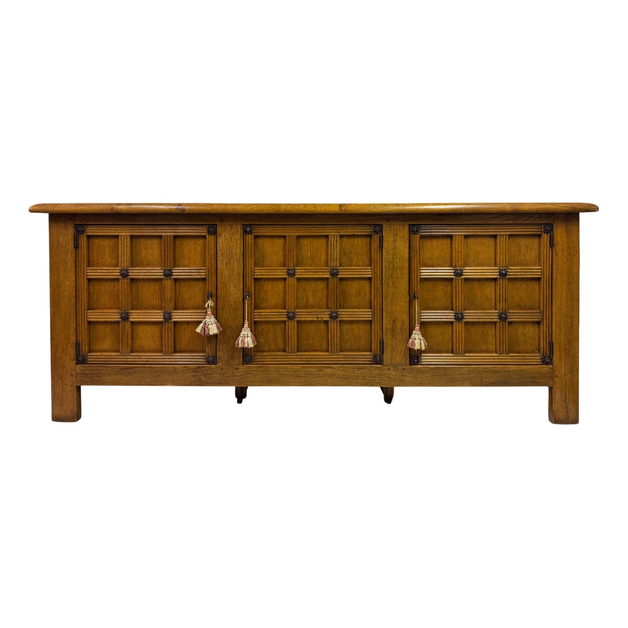 Spanish Style Brutalist Oak Sideboard with Lattice Front, 1960s | Chairish