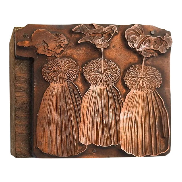 Antique Copper Cat Bird Rooster Letterpress Printing Block | Chairish