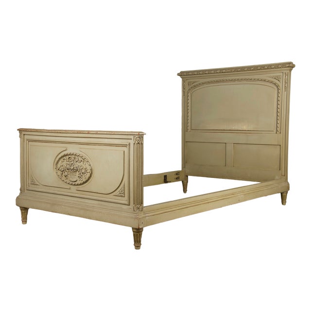 Antique French Louis XVI Painted Green Fullsize Bedframe | Chairish