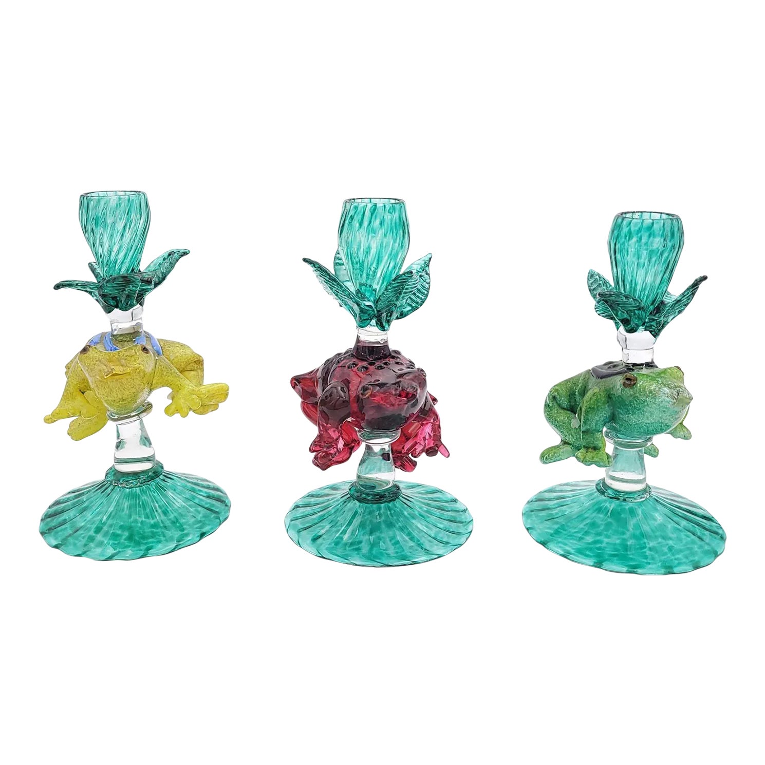 Set of Three Anne Welch Glass Candlesticks With Frogs, American Circa ...