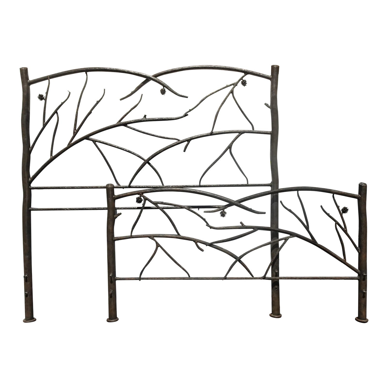 Vintage Evergreen Cones Black Iron Tree Branch Queen Bed Frame ...