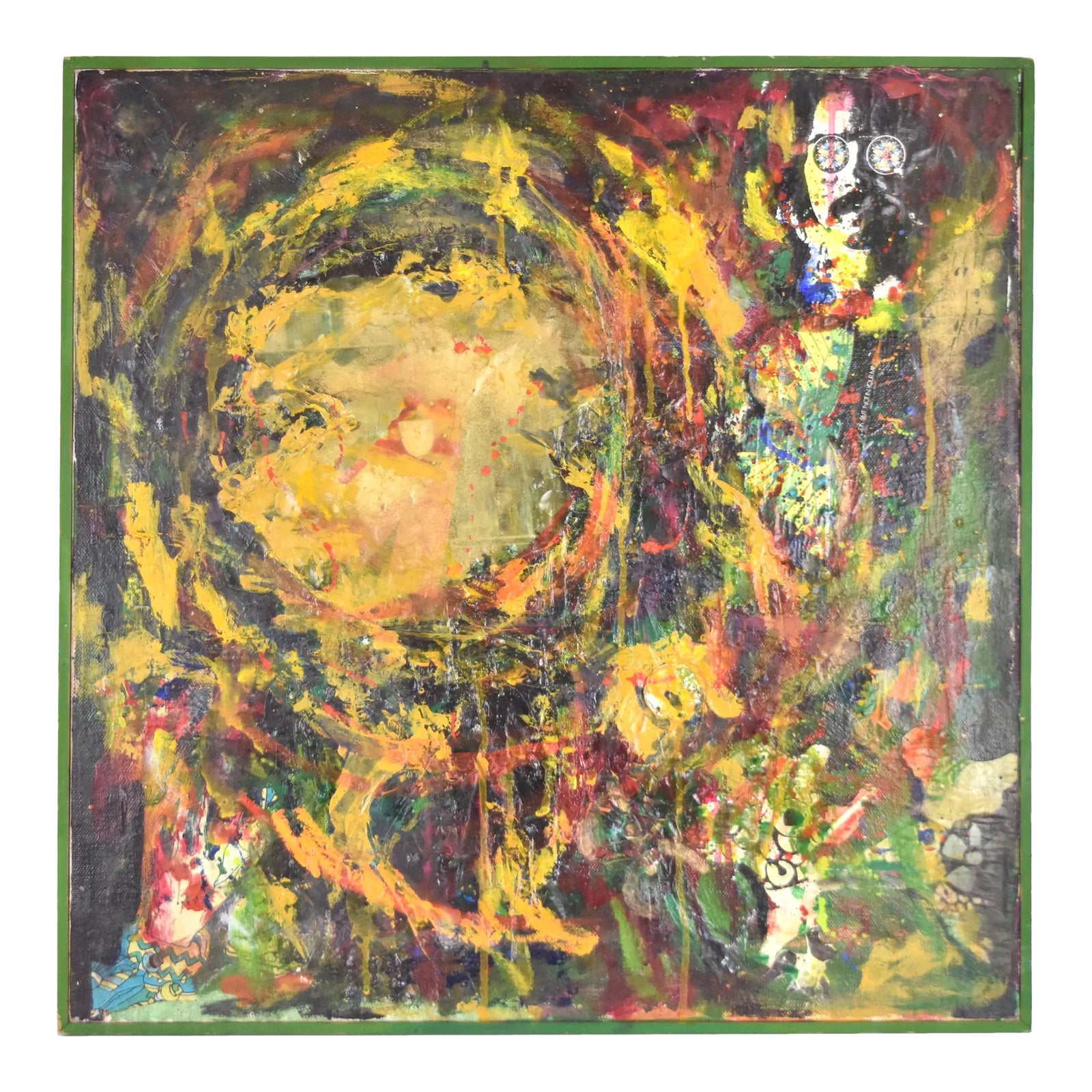 Vintage Abstract Oil Painting and Magazine Clipping Mixed Media Collage ...