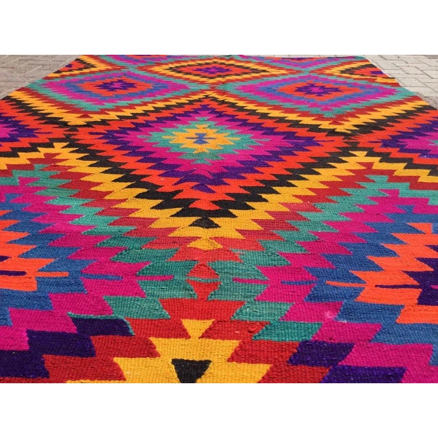 Vintage Diamond Design Kilim Rug - 66" X 113" | Chairish