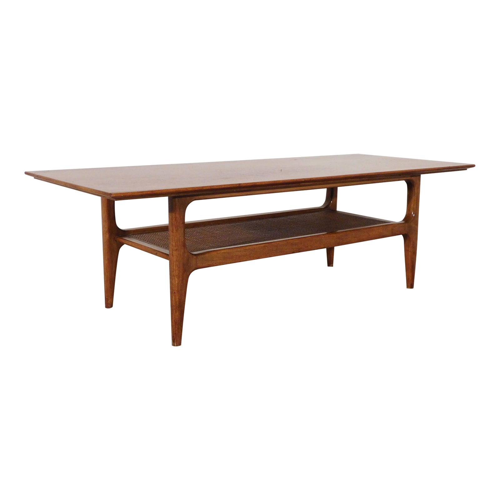 Vintage MCM Mid Century Modern Teak / Walnut Caned Shelf Cocktail ...