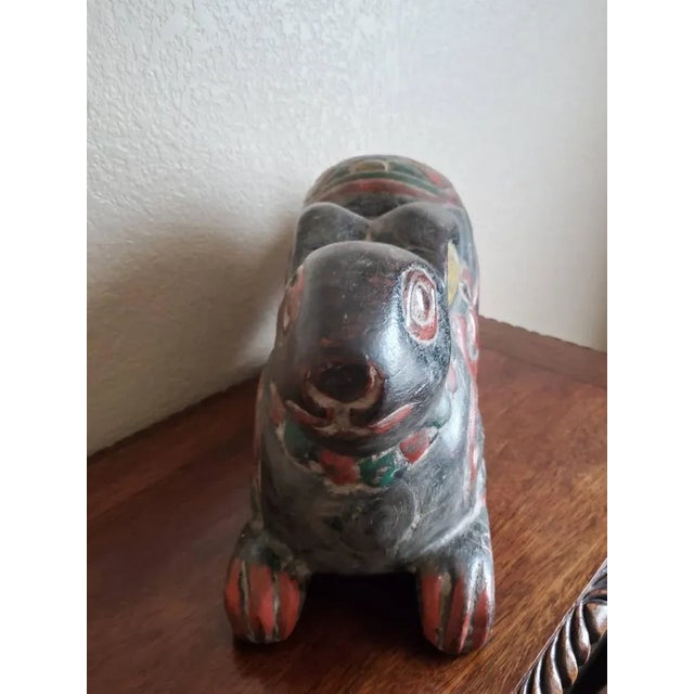 Antique Burmese Hand Carved Polychrome Rabbit Sculpture | Chairish