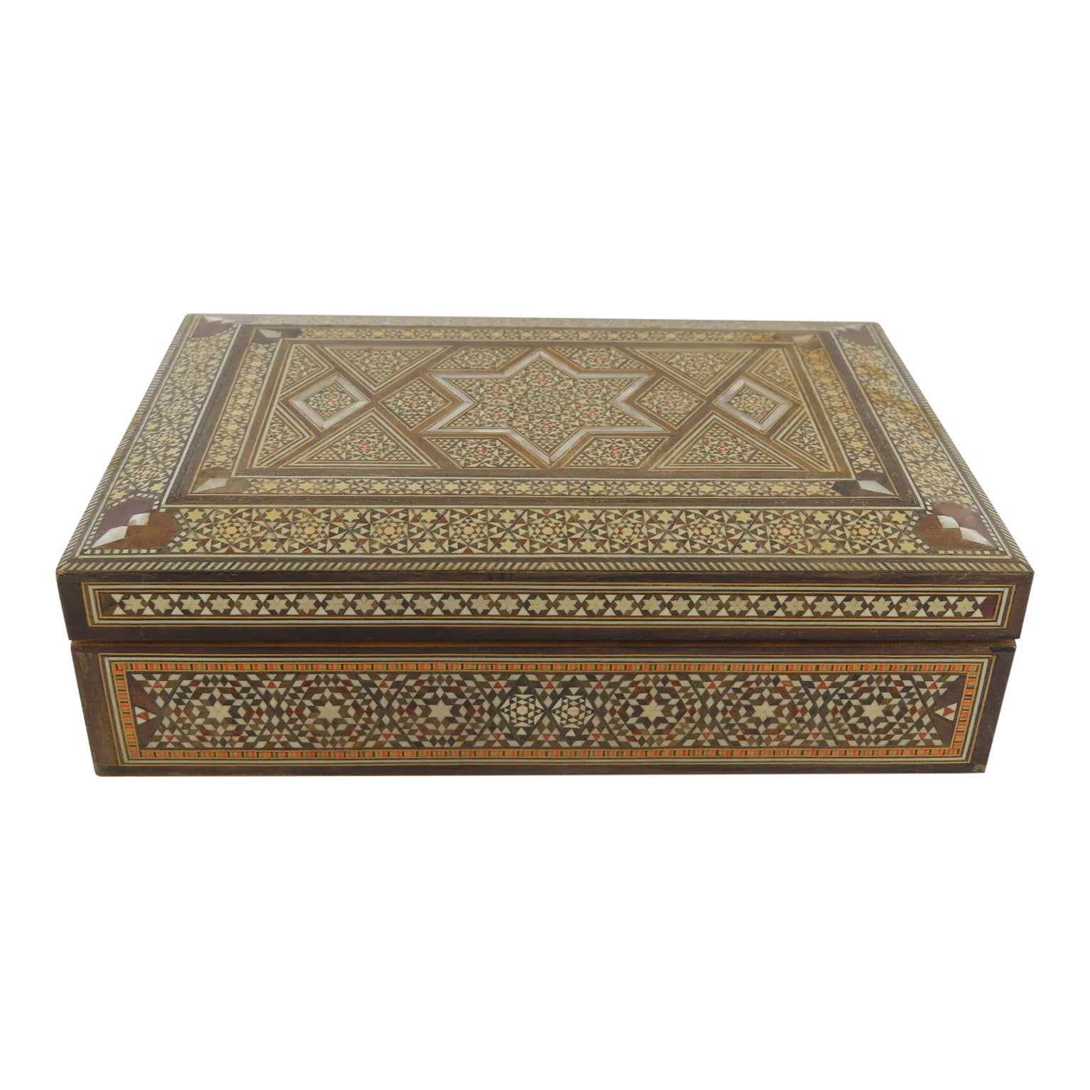 Antique South Indian Sadeli Wood Box W/Mother of Pearl Coral & Wood ...