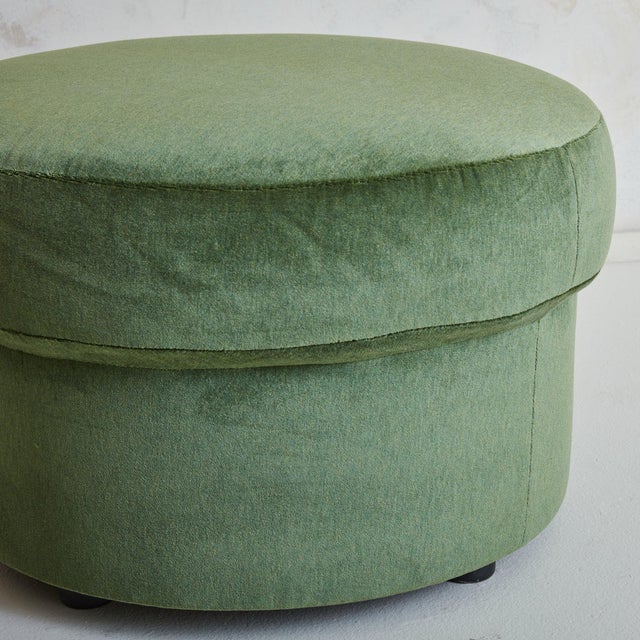 Round Ottomans in Sage Green Velvet, France 1960s - a Pair | Chairish
