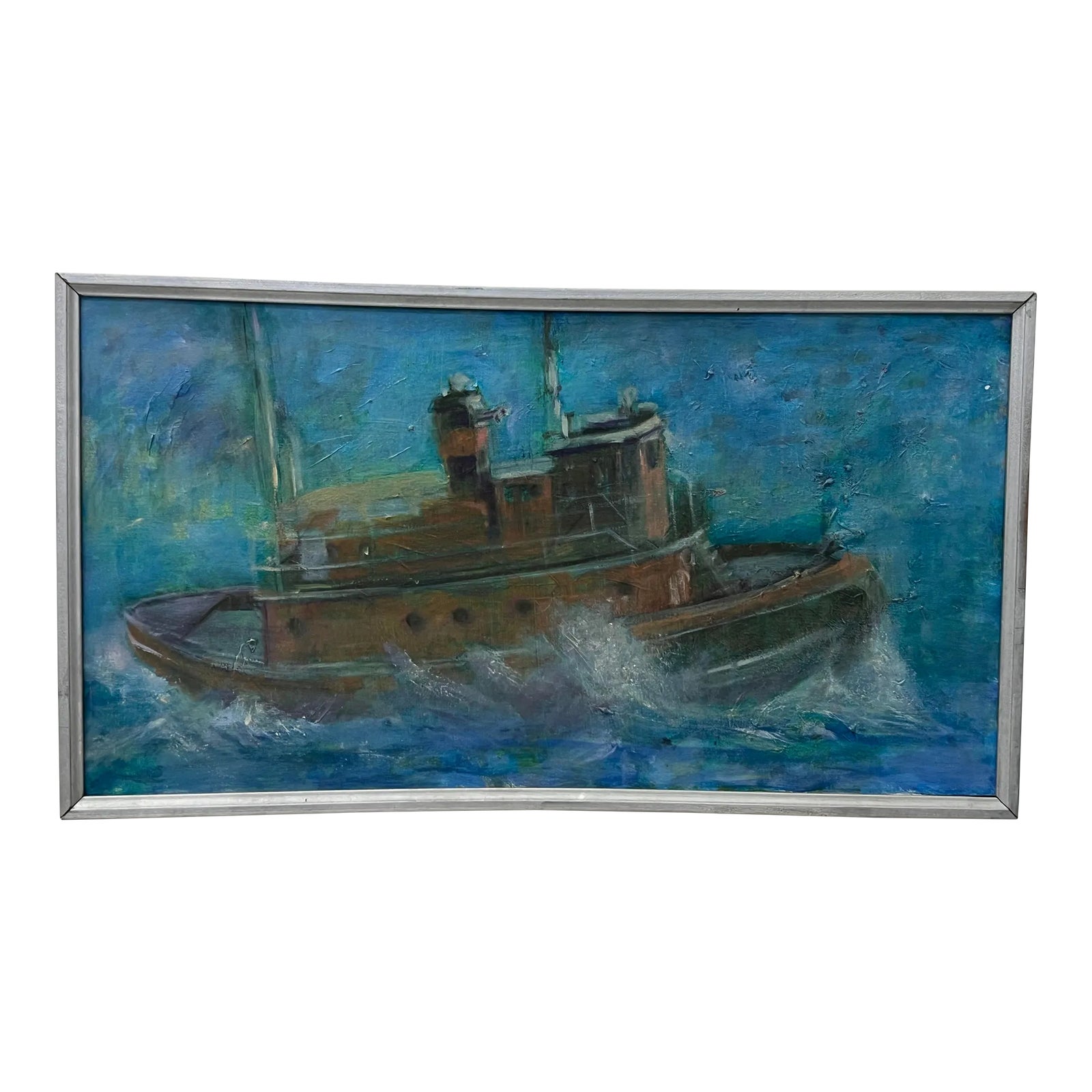 Vintage Midcentury Tugboat Painting | Chairish