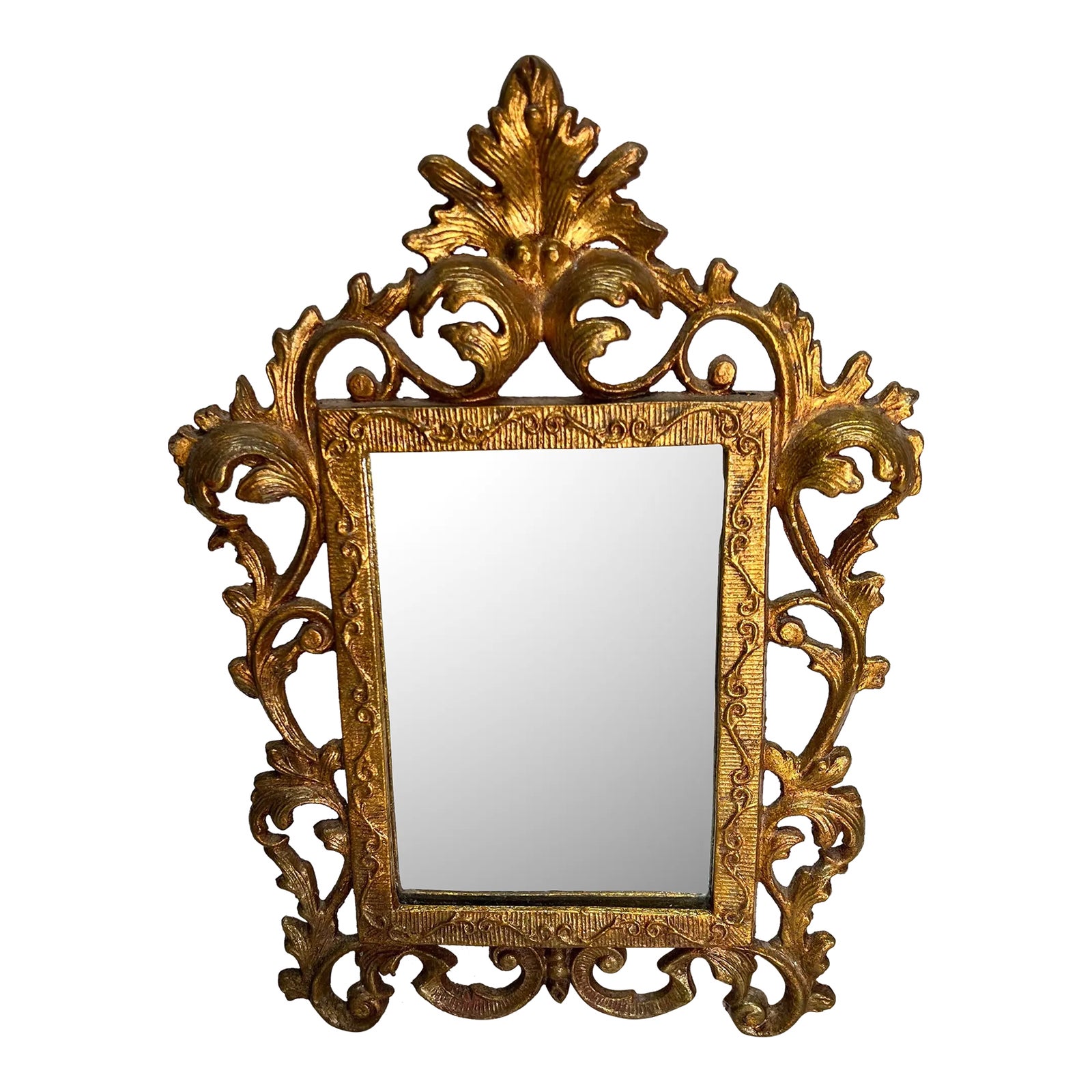 Gilded Cast Iron Frame Tabletop or Wall Mount Mirror | Chairish