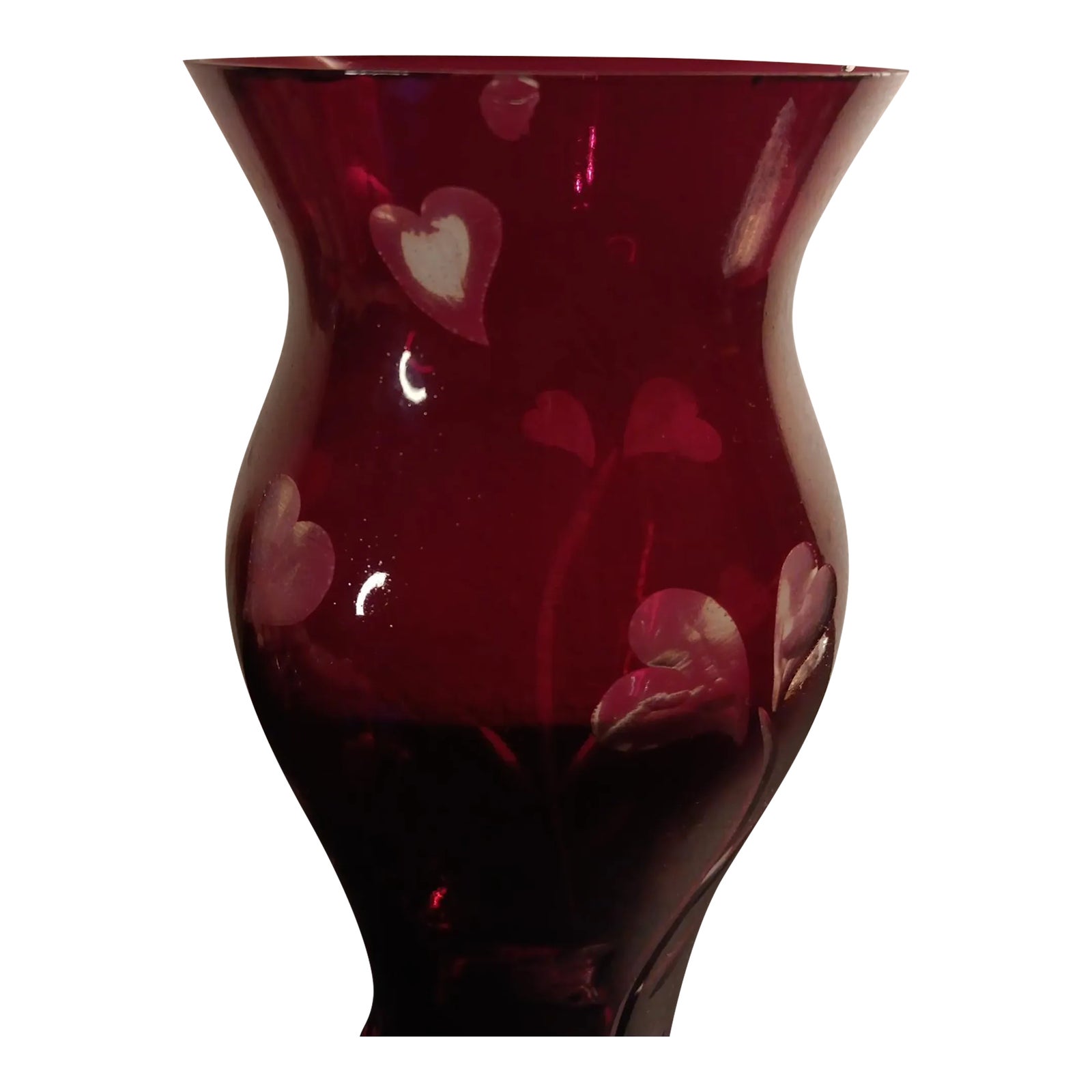 1980s Anchor Hocking Cranberry Glass Vase With Clear Hearts | Chairish