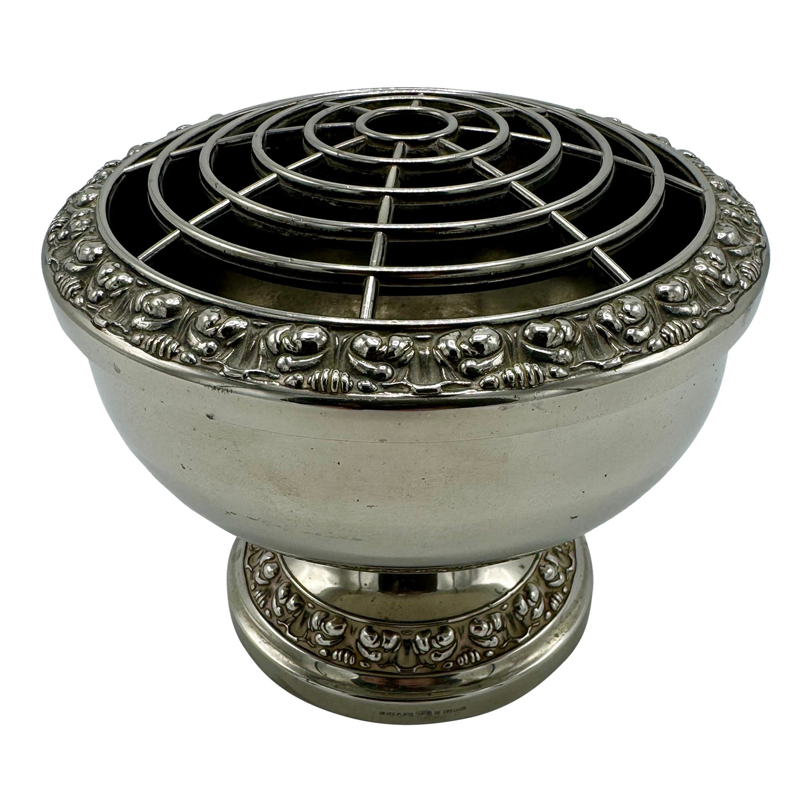 1910 Edwardian Era Silver Plated Rose Bowl Flower Frog Arranger Vase by ...