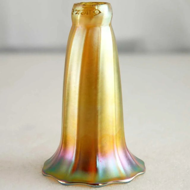 American Quezal Art Nouveau Iridescent Gold Glass Ribbed Lily Lamp Shade Chairish