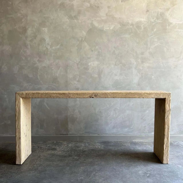 Natural Elm Wood Reclaimed Waterfall Style Console Table | Chairish
