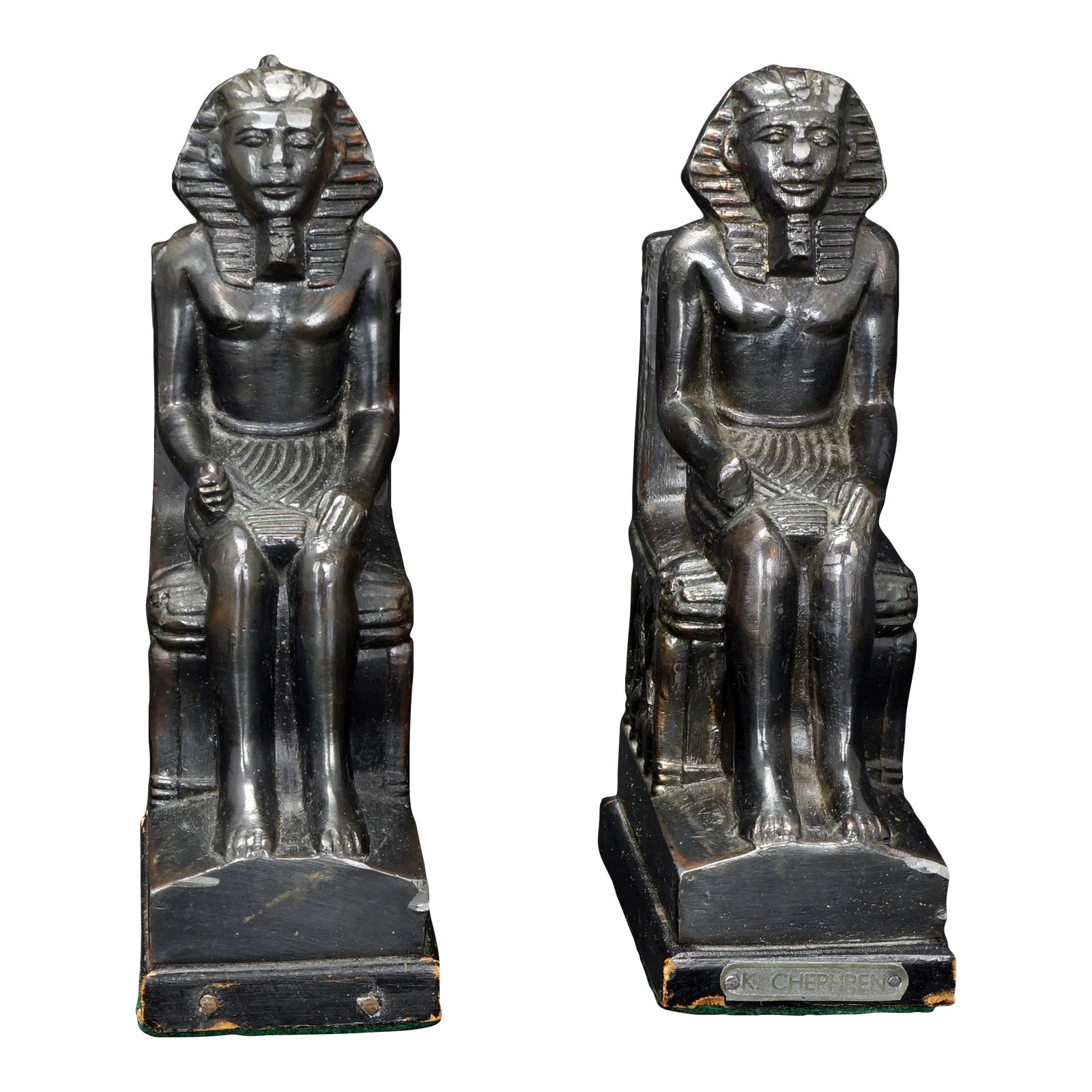 Pair Egyptian Revival Pharaoh Bookends Circa 1920 | Chairish