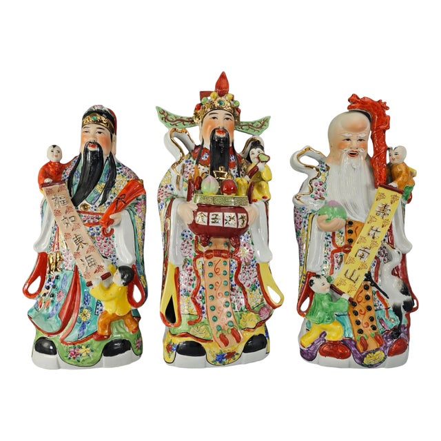 Chinese Fu Lu Shou Feng Shui Gods Figurines Lot of 3 | Chairish