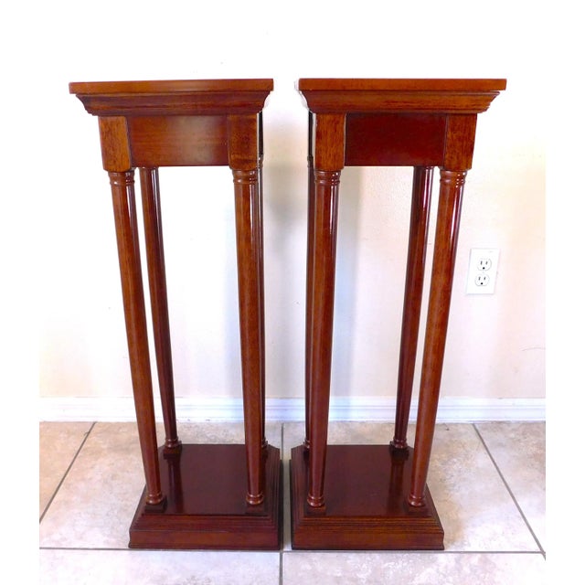 Pair Vintage Bombay Company Mahogany Wood Pedestal Plant Stands | Chairish